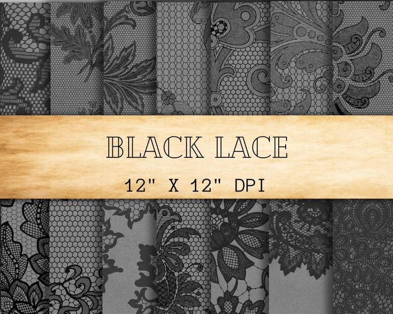 Black Lace Digital Paper Pack - Vintage Lace Pattern Digital Background ...