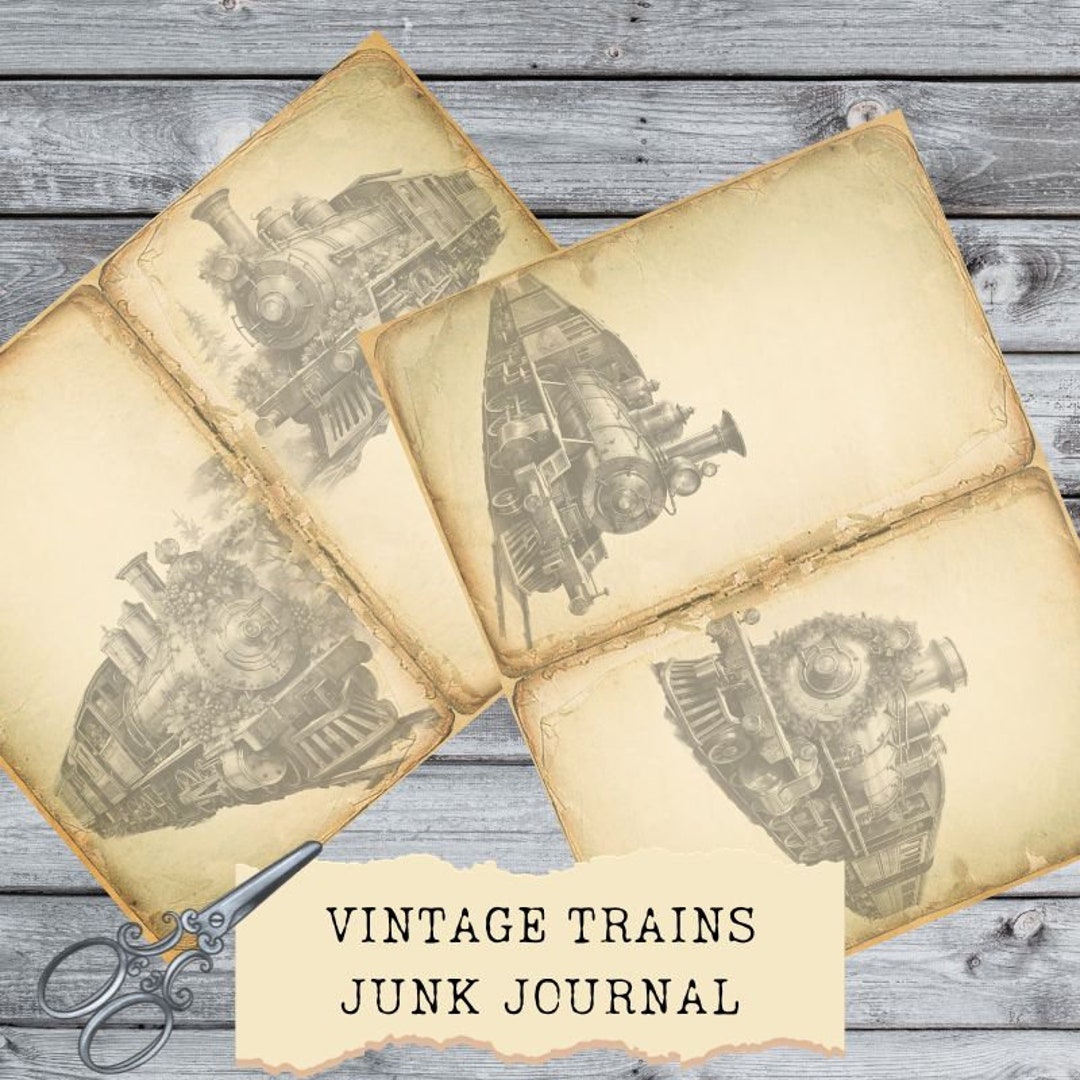 Vintage Trains Junk Journal Pages Kit Locomotive Junk Journal for ...