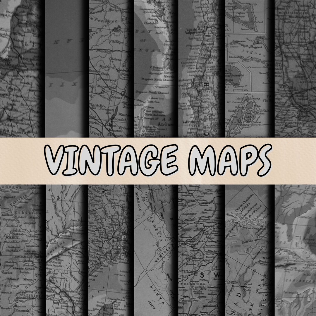 Old Vintage Maps Digital Papers Pack - Black and White Maps Pattern ...