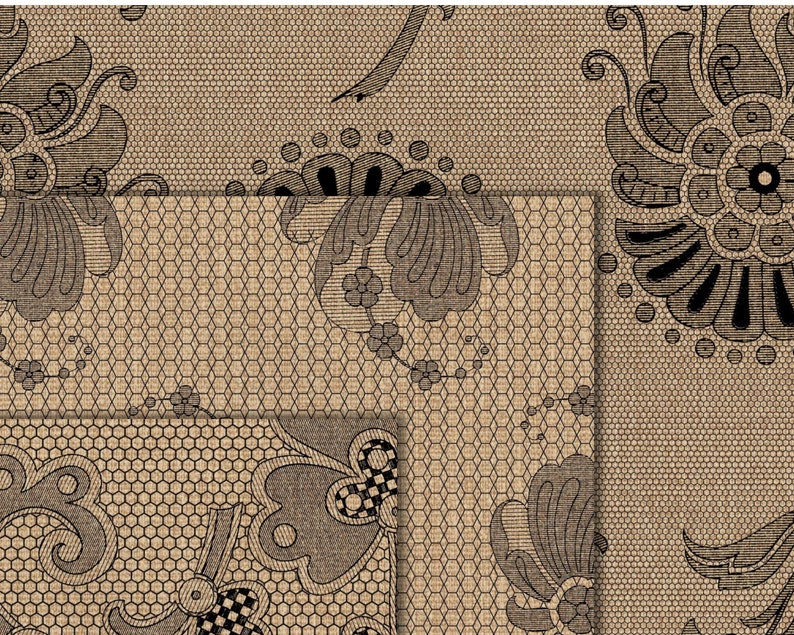 Linen and Black Lace Digital Paper Pack - Linen Digital Background ...