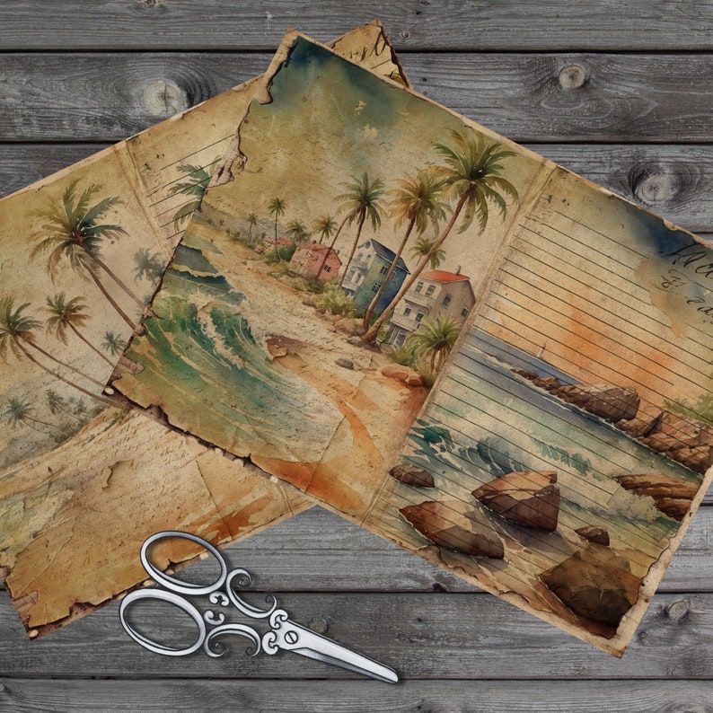 Vintage Beach Junk Journal Pages, Digital Calm Beach Themed Scrapbook ...