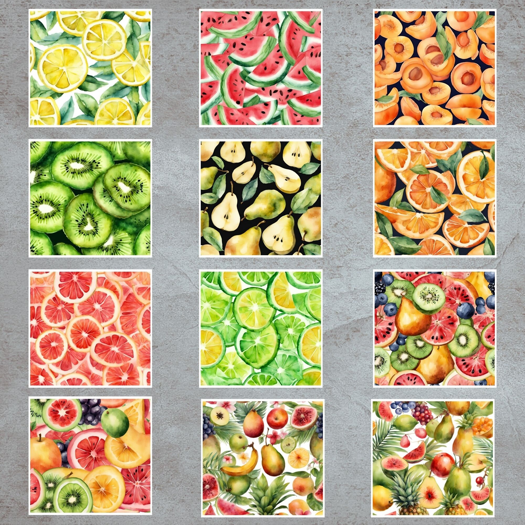 Watercolor Fruit Pattern Digital Papers, Summer Themed Scrapbooking ...