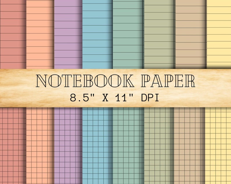 Notebook Paper, School Digital Paper Printable Back to School Writing ...