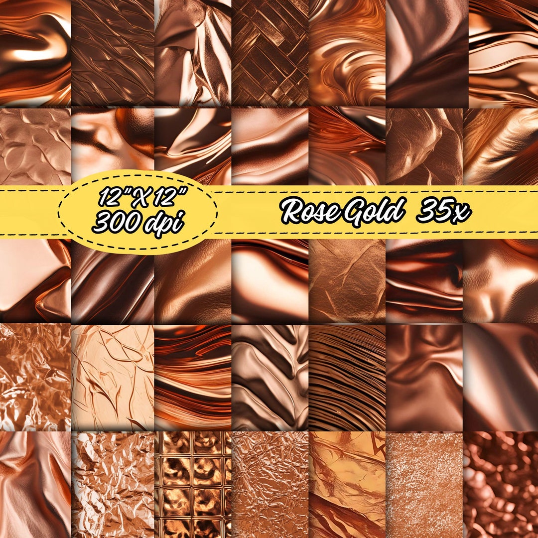 Rose Gold Texture Digital Paper Pack,35 Metallic Backgrounds, Rose Gold ...