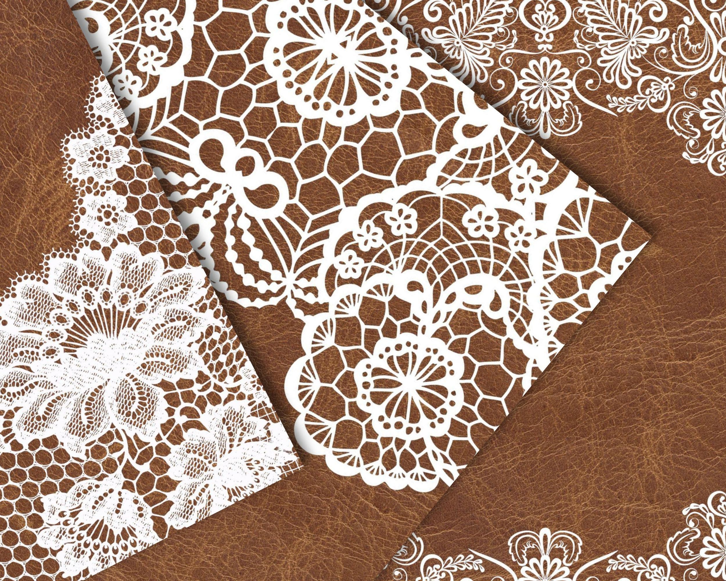 White Lace and Leather Digital Paper Pack Vintage Lace Pattern Digital ...