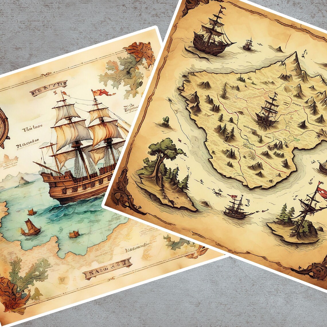 Vintage Treasure JPG Bundle,watercolor Treasure Map Scrapbook Paper ...