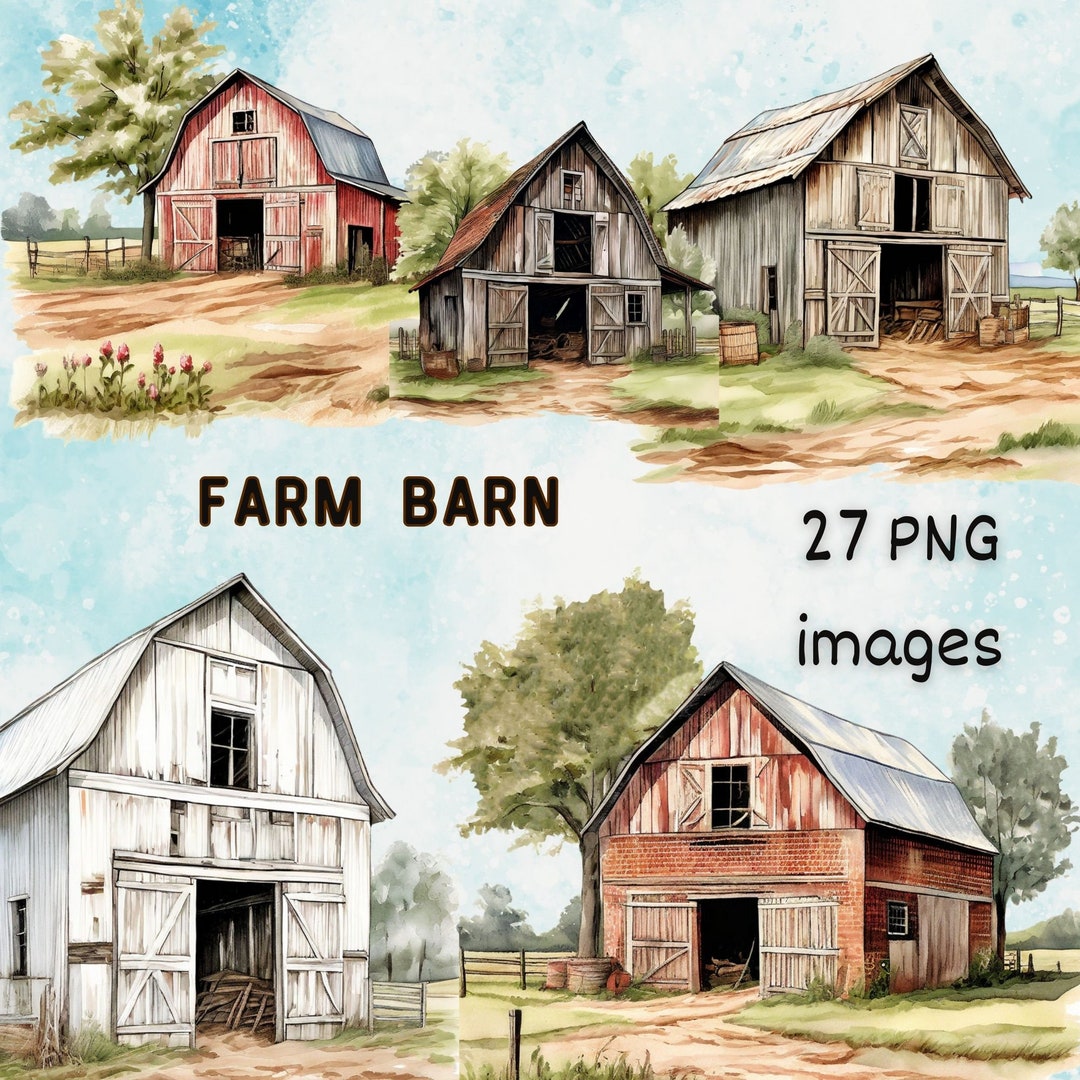 Watercolor Farm Barn Clipart Bundle,printable Watercolor Farm House ...