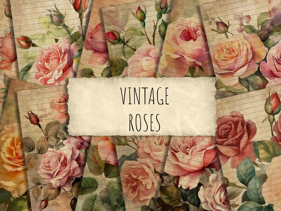 Vintage Roses Digital Papers, Printable Junk Journal Pages ...