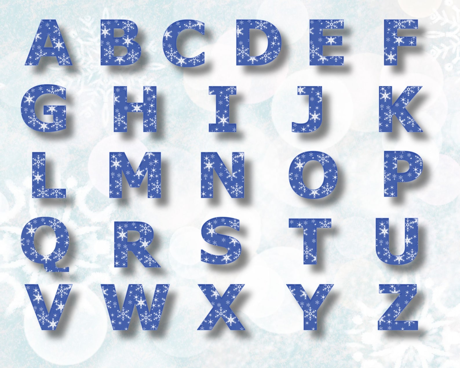 Snowflake Alphabet Letters Clip Art, Holiday Alphabet Font, Winter ...