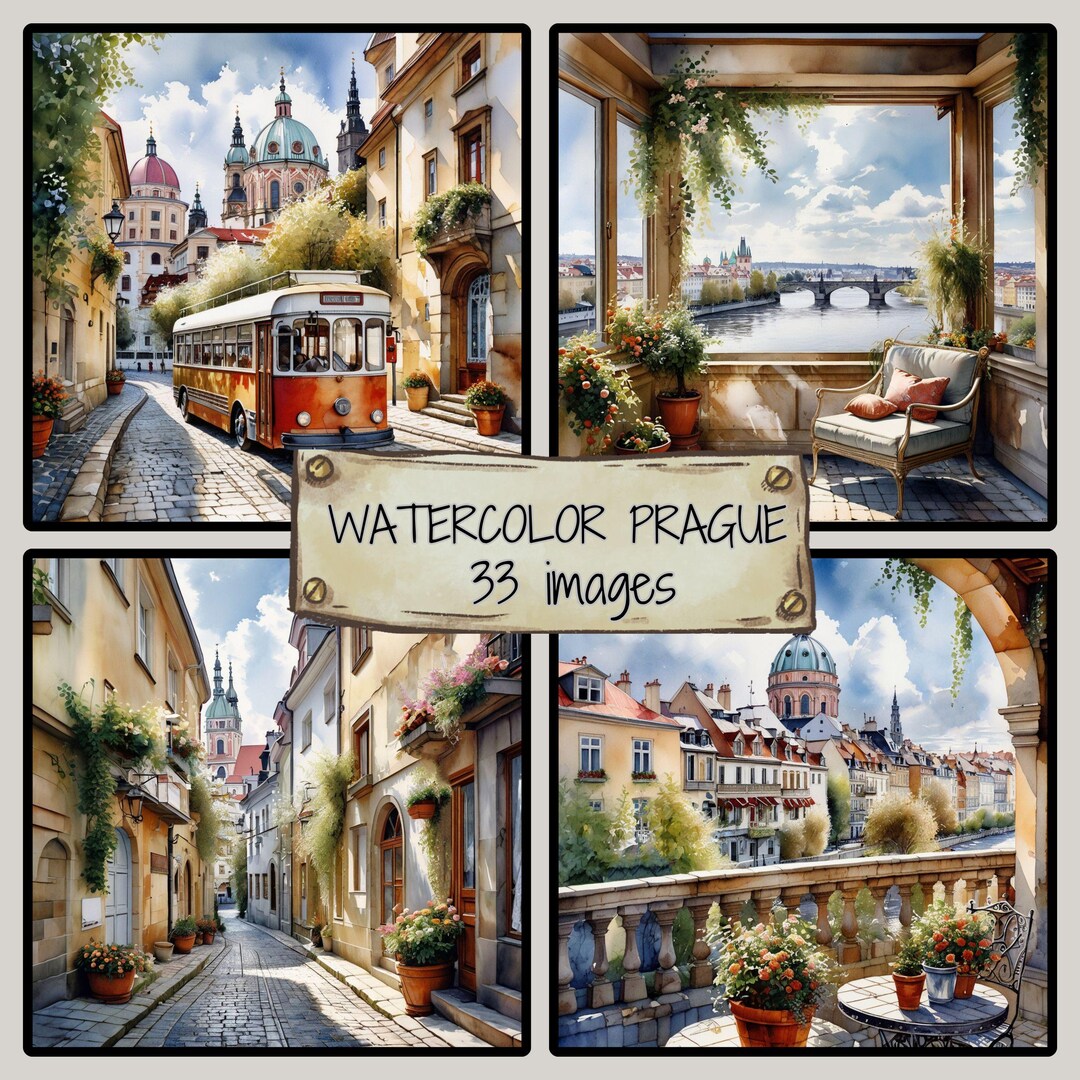 Watercolor Prague Clip Art Bundle|vintage Cityscape Illustrations ...
