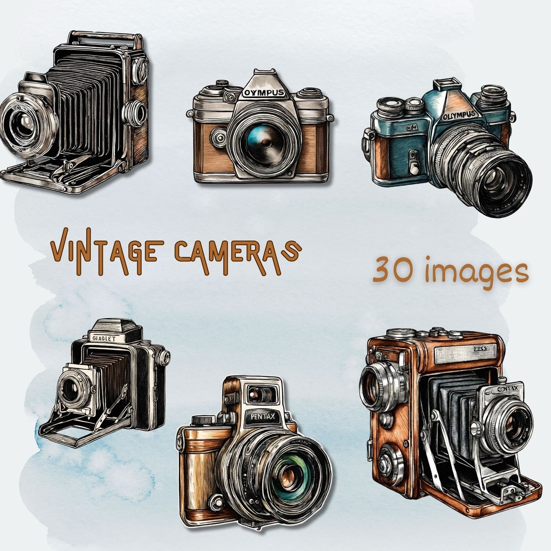 Vintage Camera Clip Art Set, Antique Camera PNG, Vintage Camera Art ...