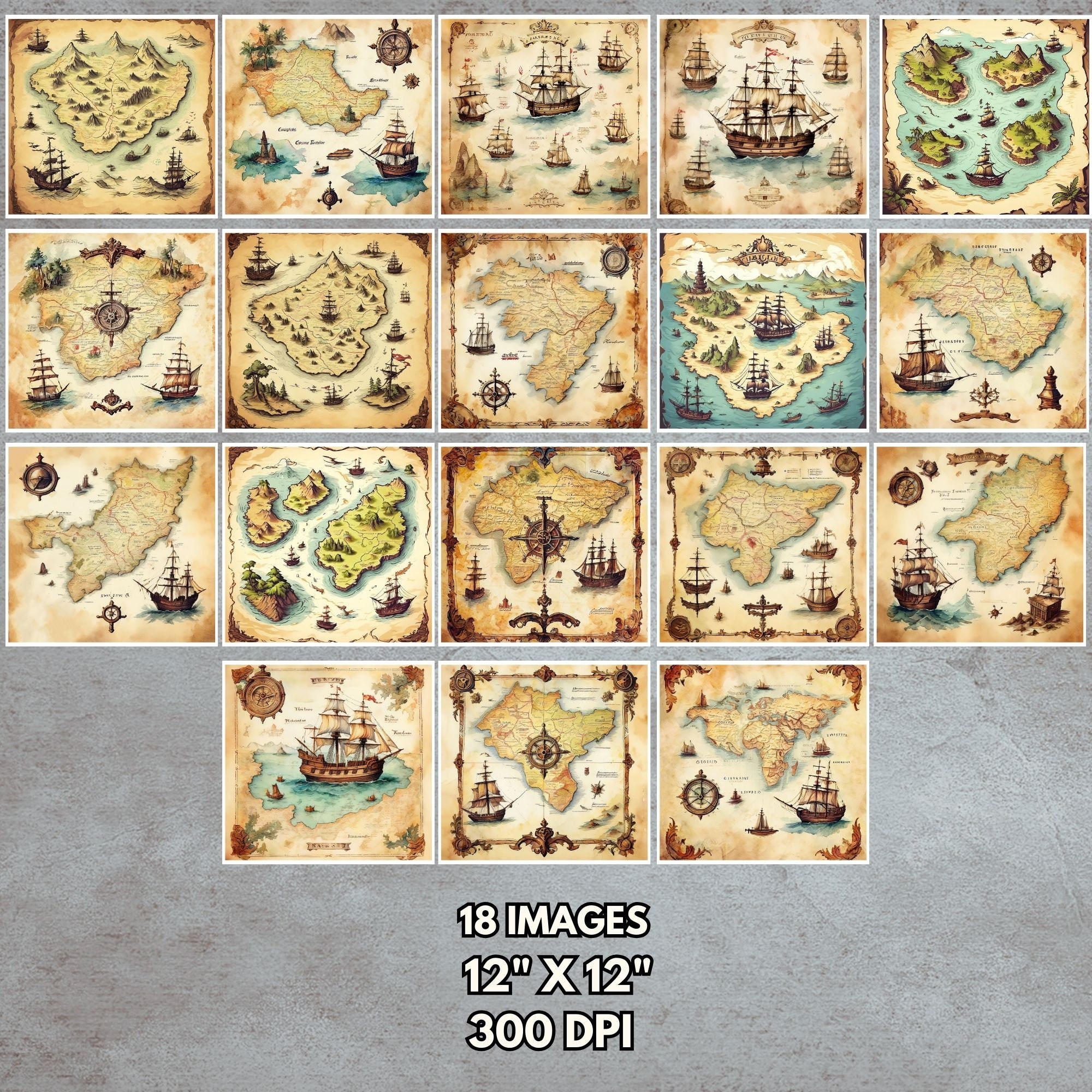 Vintage Treasure JPG Bundle,watercolor Treasure Map Scrapbook Paper ...