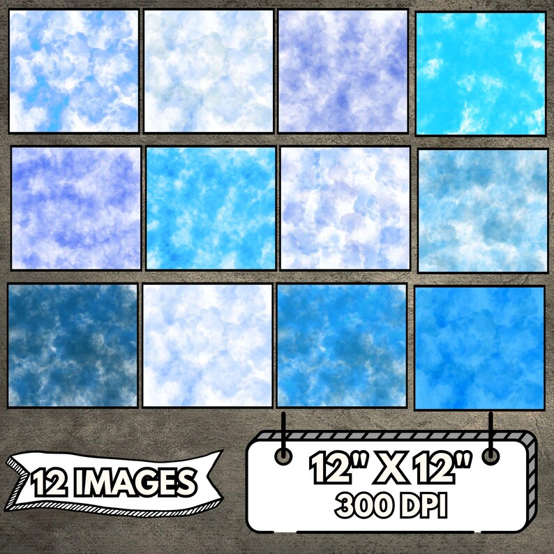 Digital Papers Pack, Blue Sky Scrapbooking Paper, Cloud and Sky ...