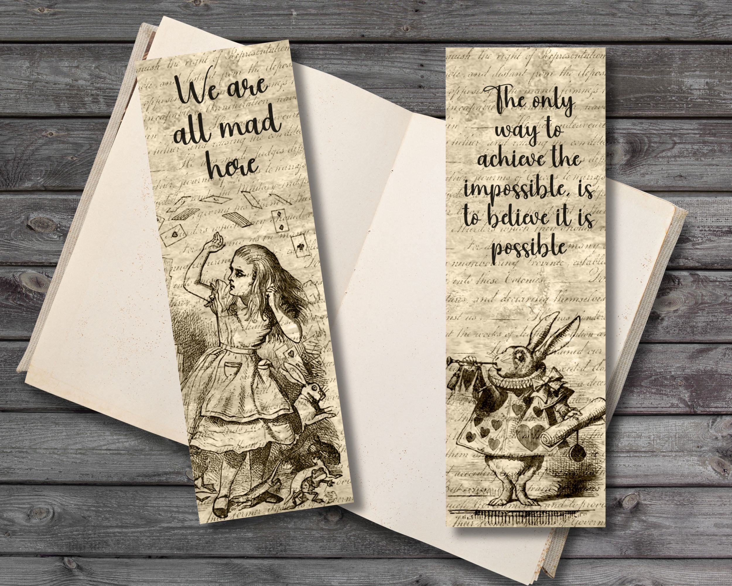 Printable Alice in Wonderland Vintage Digital Bookmarks, Junk Journal ...