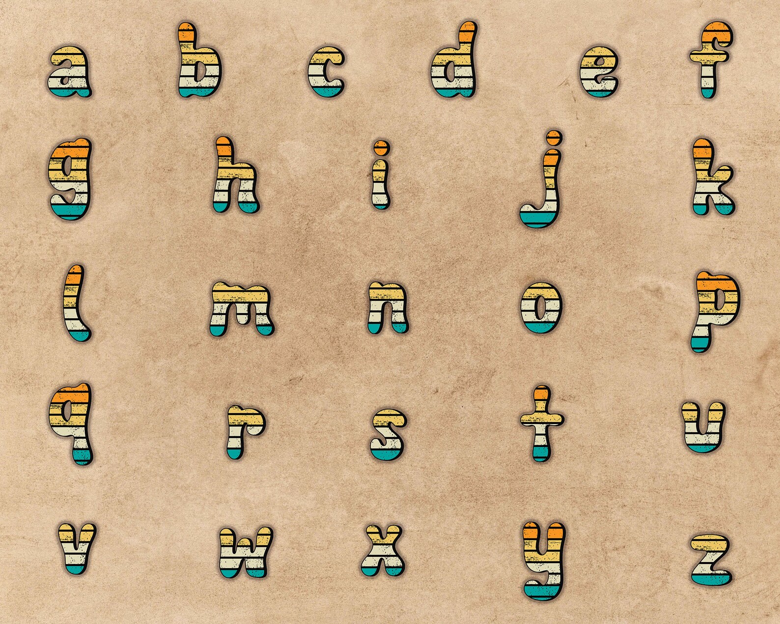 Retro Doodle Alphabet Letters and Numbers ,retro Distressed Alphabet ...