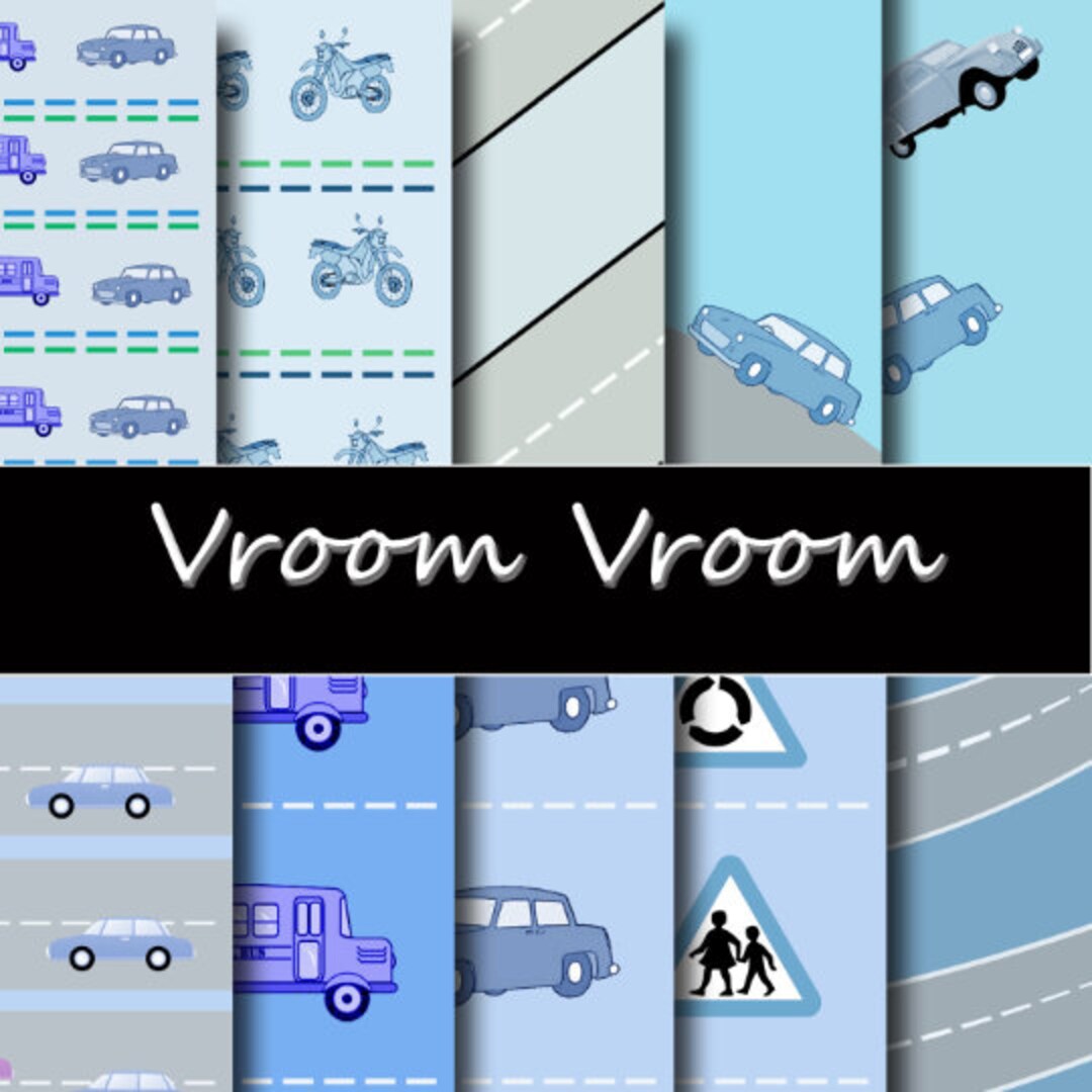 Cars, Transport Digital Paper Pack - Blue Transport Digital Background ...