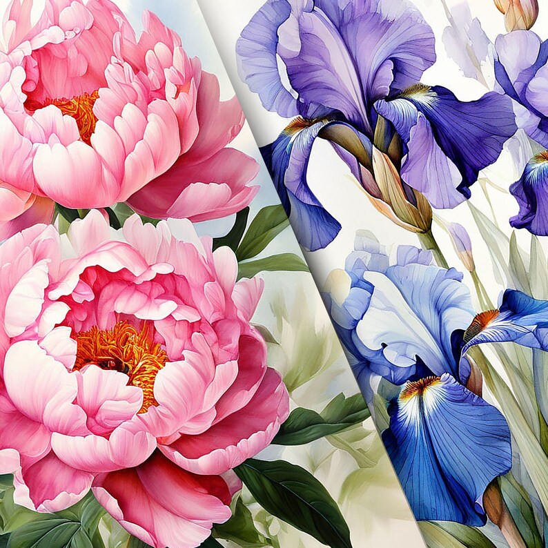 Watercolor Floral Digital Paper: Spring Flower Garden (PDF & JPG) - Etsy