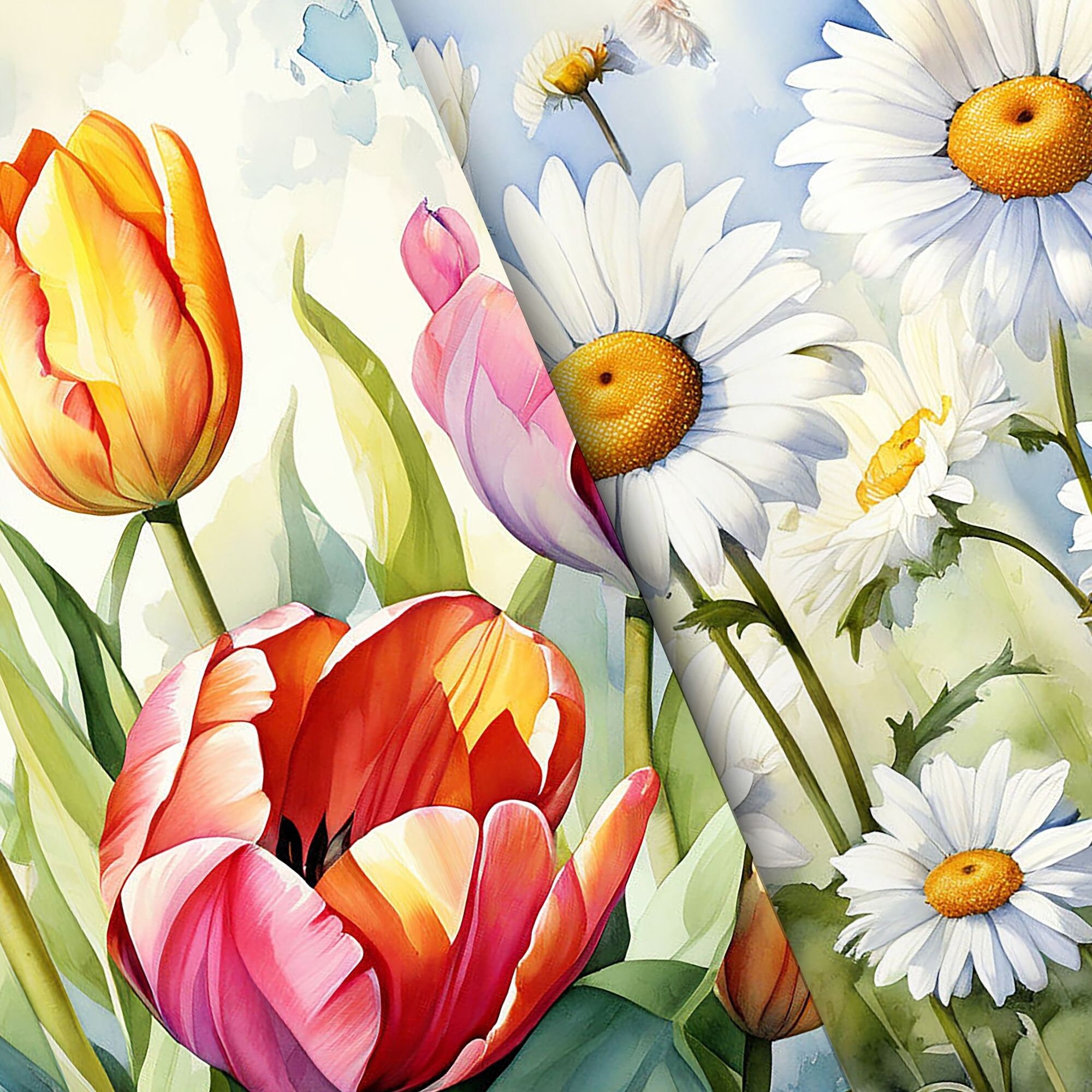 Watercolor Floral Pattern Digital Papers,spring Flower Pattern ...