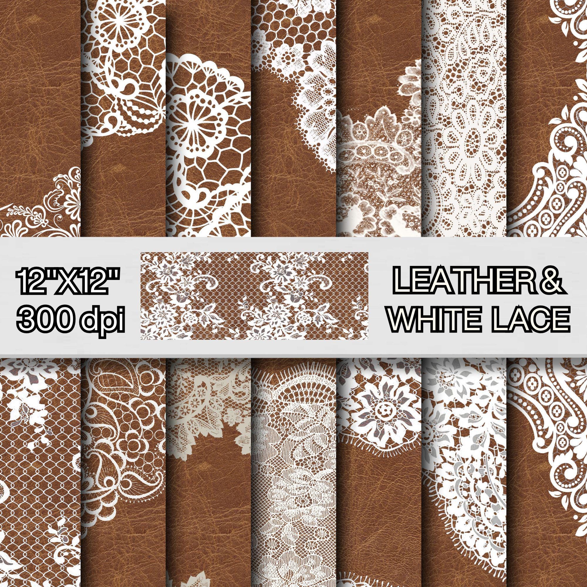 White Lace and Leather Digital Paper Pack Vintage Lace Pattern Digital ...