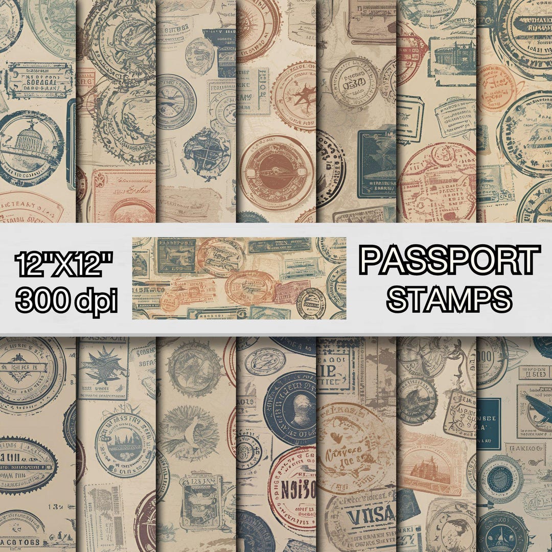 Passport Stamps Digital Paper,travel Stamp Scrapbook Paper,travel ...