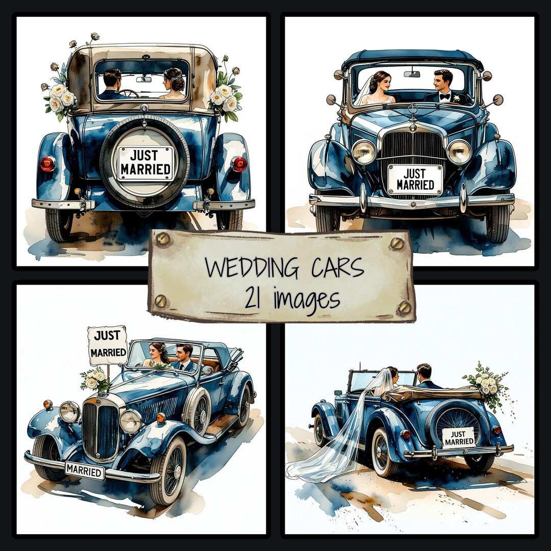 Just Married Clip Art Bundle| Vintage Cabriolet Illustrations ...