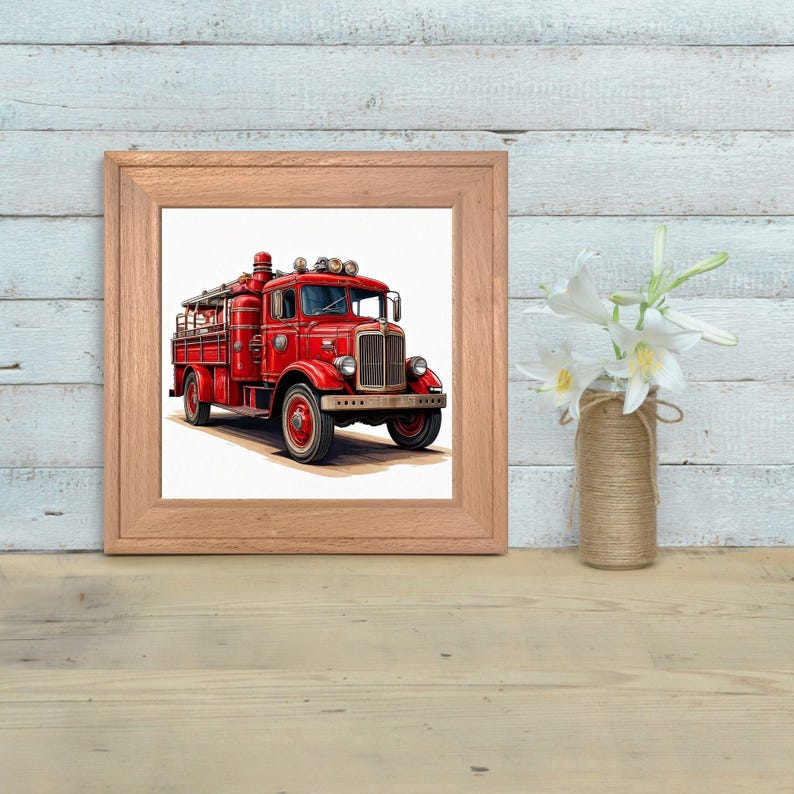 Vintage Fire Truck Clip Art |antique Fire Engine Illustrations |retro ...
