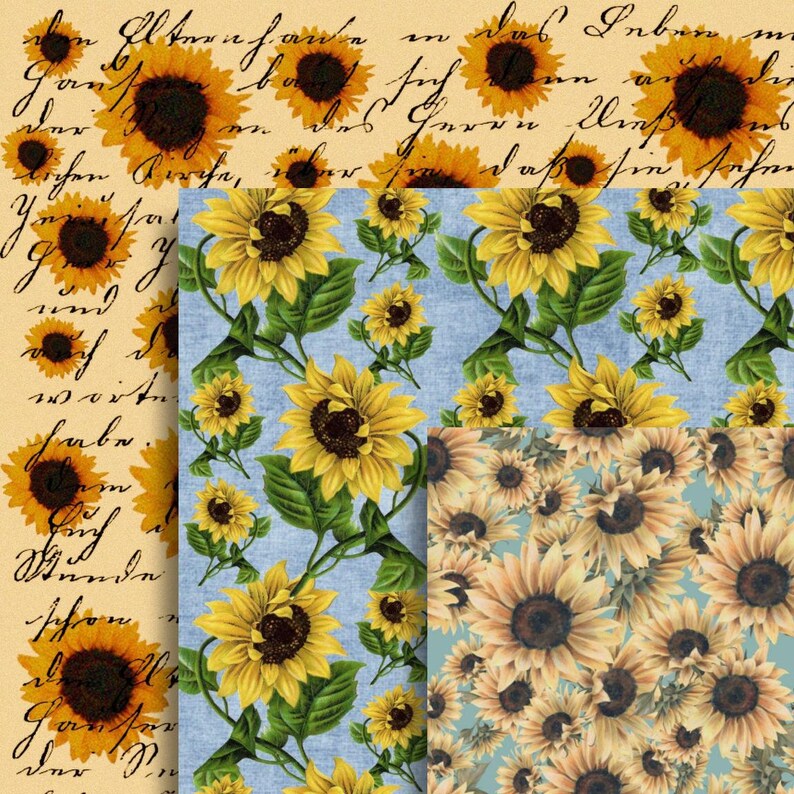 Vintage Sunflower Digital Paper Pack - Sunflower Pattern Digital ...