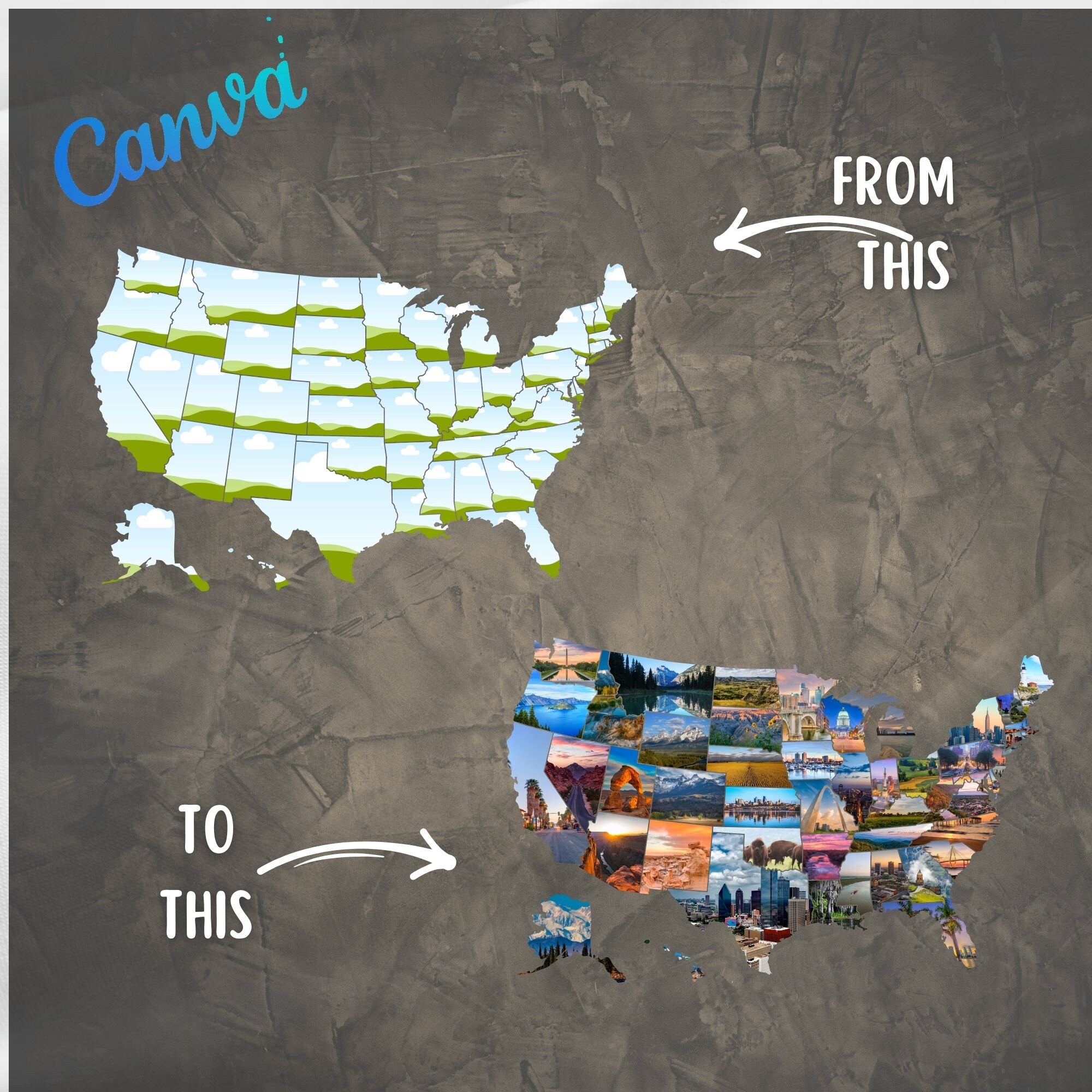 Editable USA Map Photo Collage ,create Your Own US Map Photo Collage ...