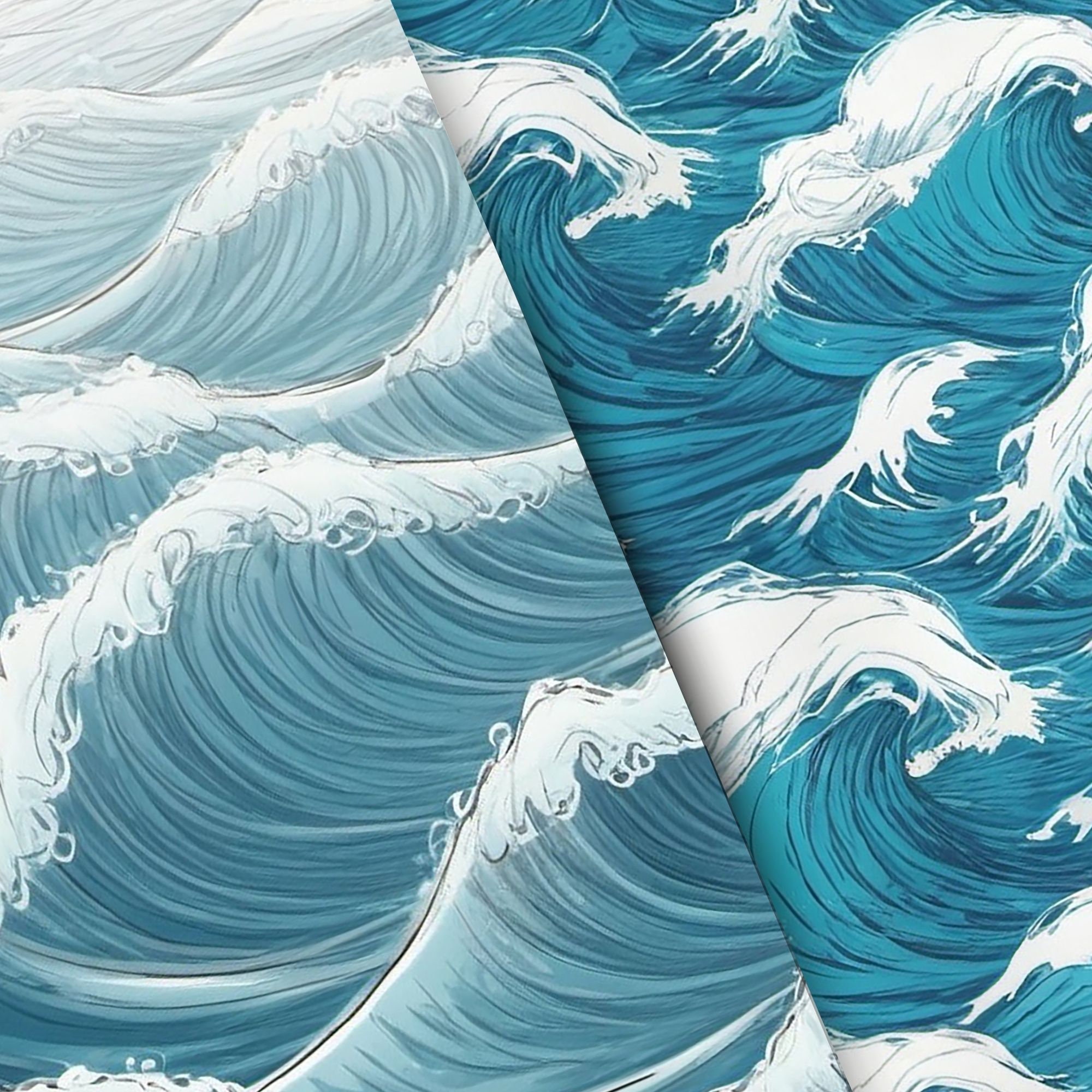 Ocean Wave Digital Paper Pack, Sea Waves Pattern Backgrounds, Beach ...