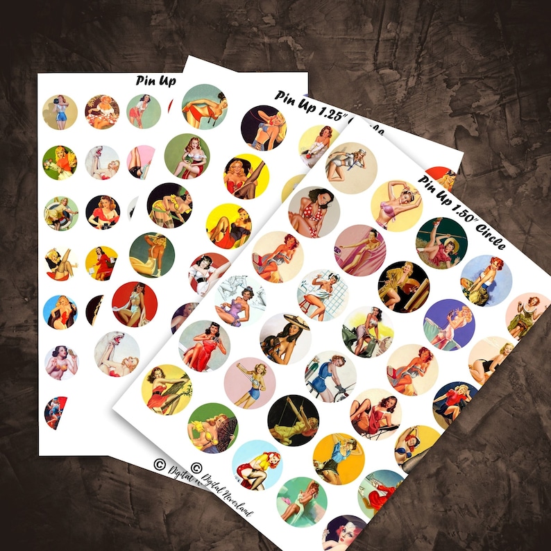 Pin up Girls Digital Collage Sheet-instant Download Printable 1", 1.25 ...