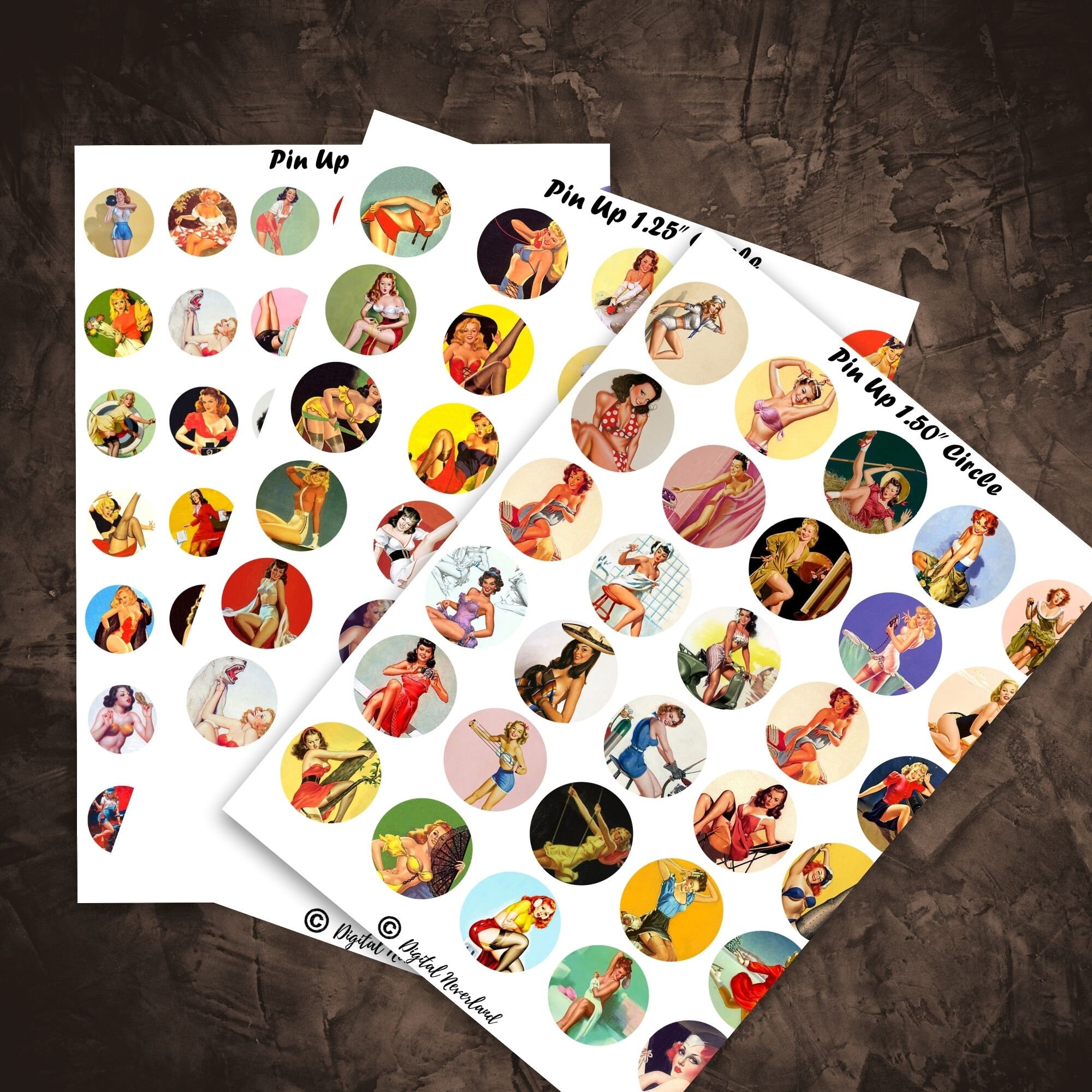 Pin up Girls Digital Collage Sheet-instant Download Printable 1", 1.25 ...