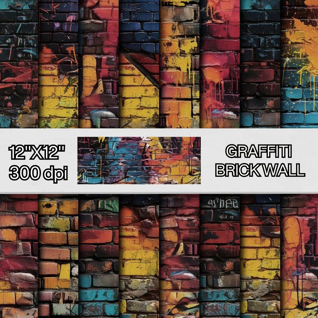 Graffiti Brick Wall Digital Paper Pack, Graffiti Pattern Scrapbooking ...