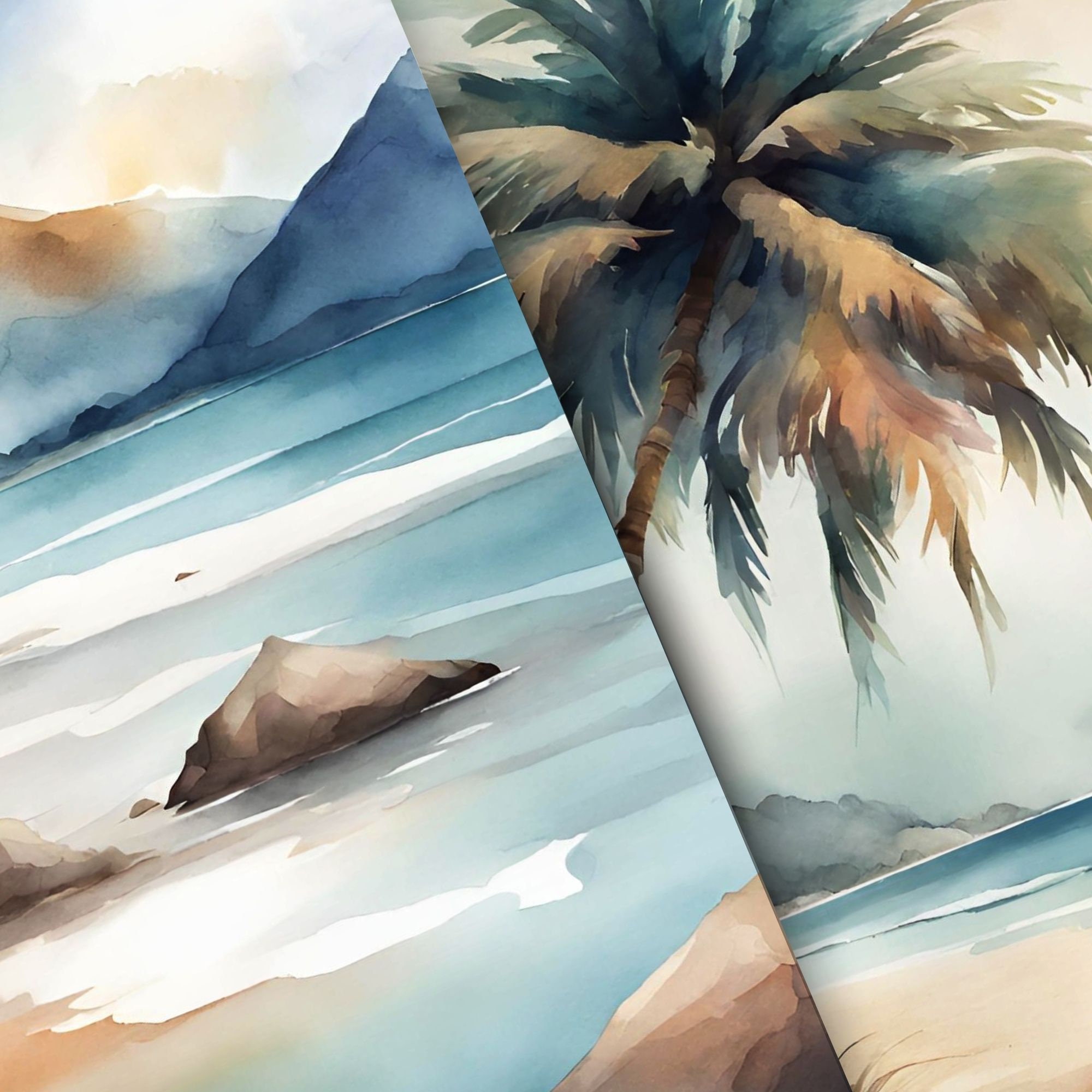 Watercolor Calm Seashore Digital Paper Pack, Summer Beach Digital ...