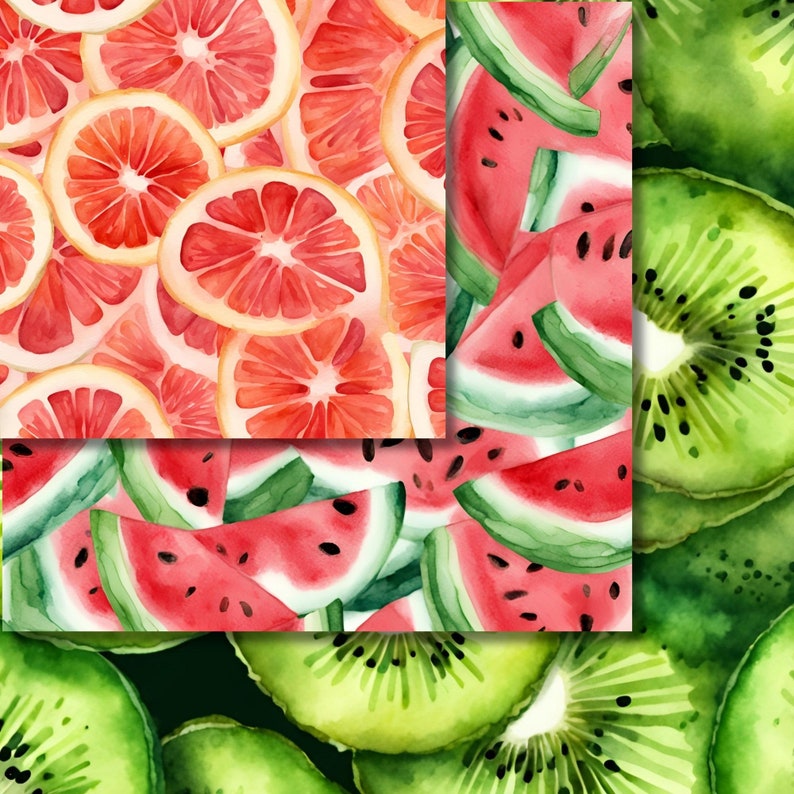 Watercolor Fruit Pattern Digital Papers, Summer Themed Scrapbooking ...
