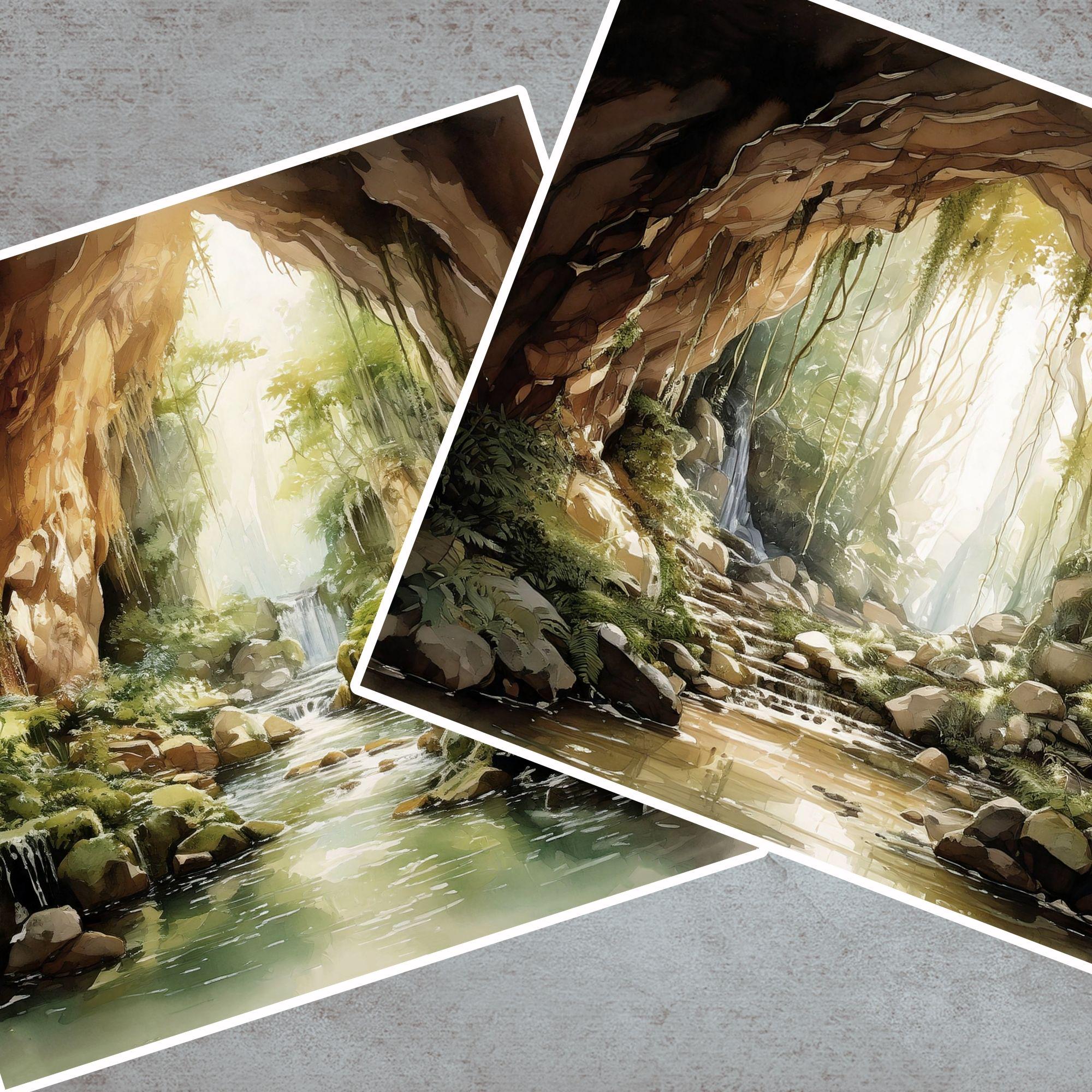 Watercolor Caves Jpg Clip Art Bundle, Mystical Caves Landscape, Nature ...
