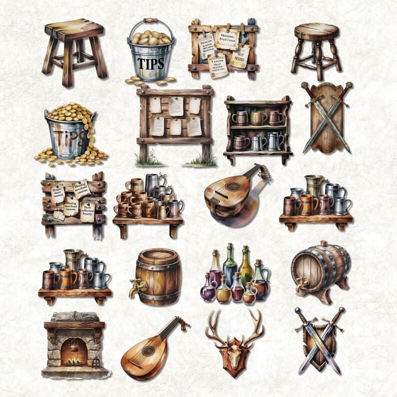 Medieval Tavern PNG – Set of 39 | Fantasy Tavern Clipart | RPG Assets ...