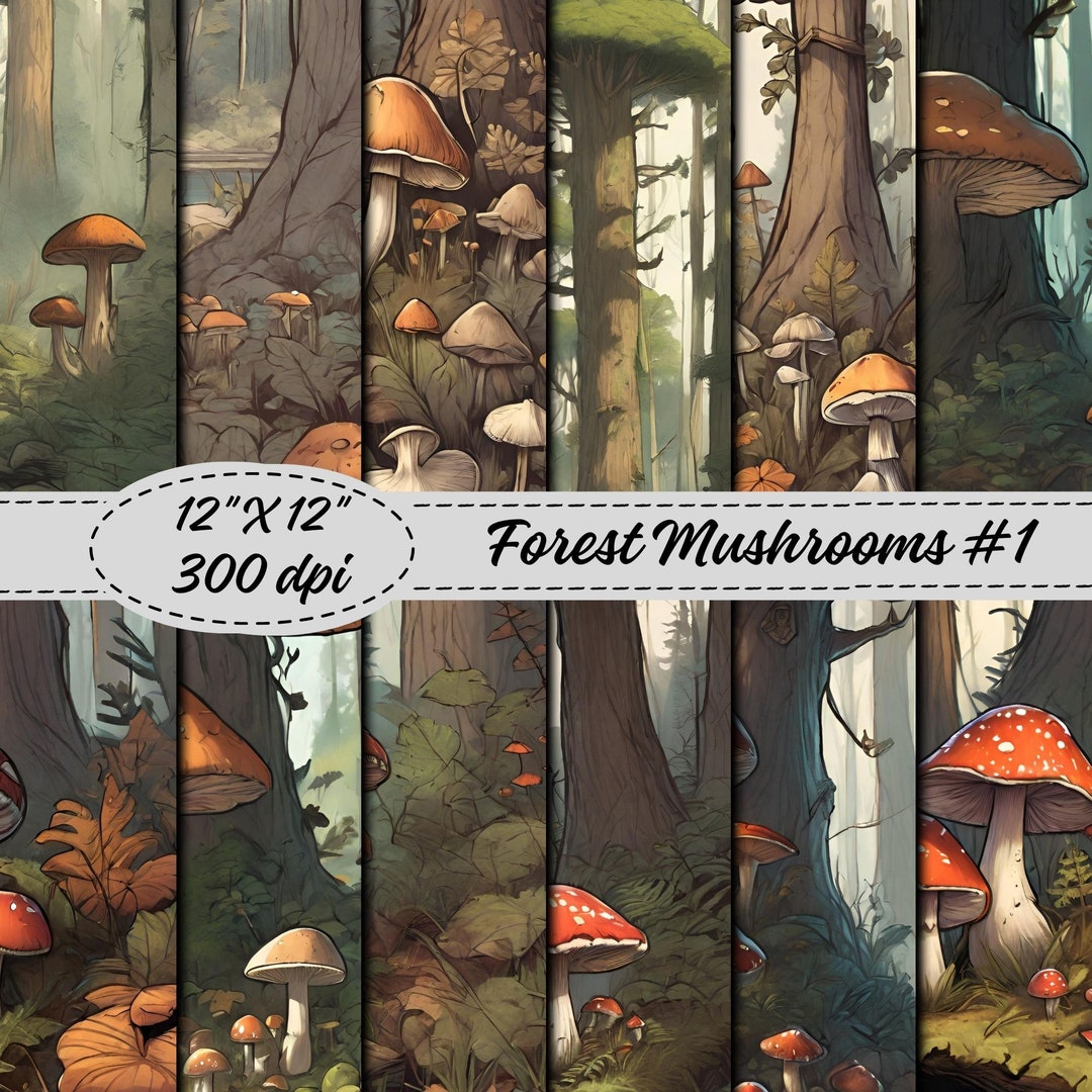 Forest Mushrooms Printable Paper #1seamless, Enchanted Forest Junk ...