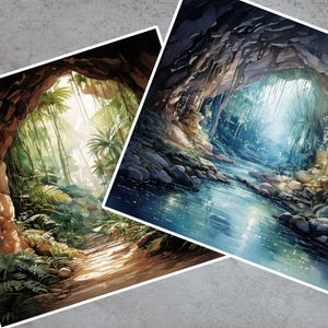 Watercolor Caves Jpg Clip Art Bundle, Mystical Caves Landscape, Nature ...