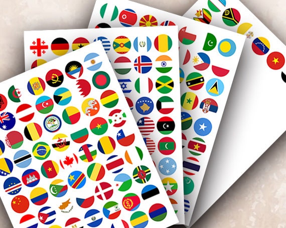 World Flags Digital Collage Sheet 1 Inch Round Circles for Pendants ...
