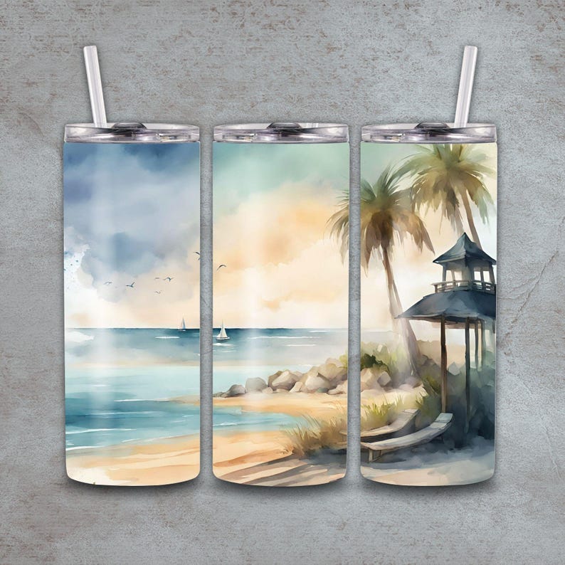 Watercolor Calm Seashore Digital Paper Pack, Summer Beach Digital ...