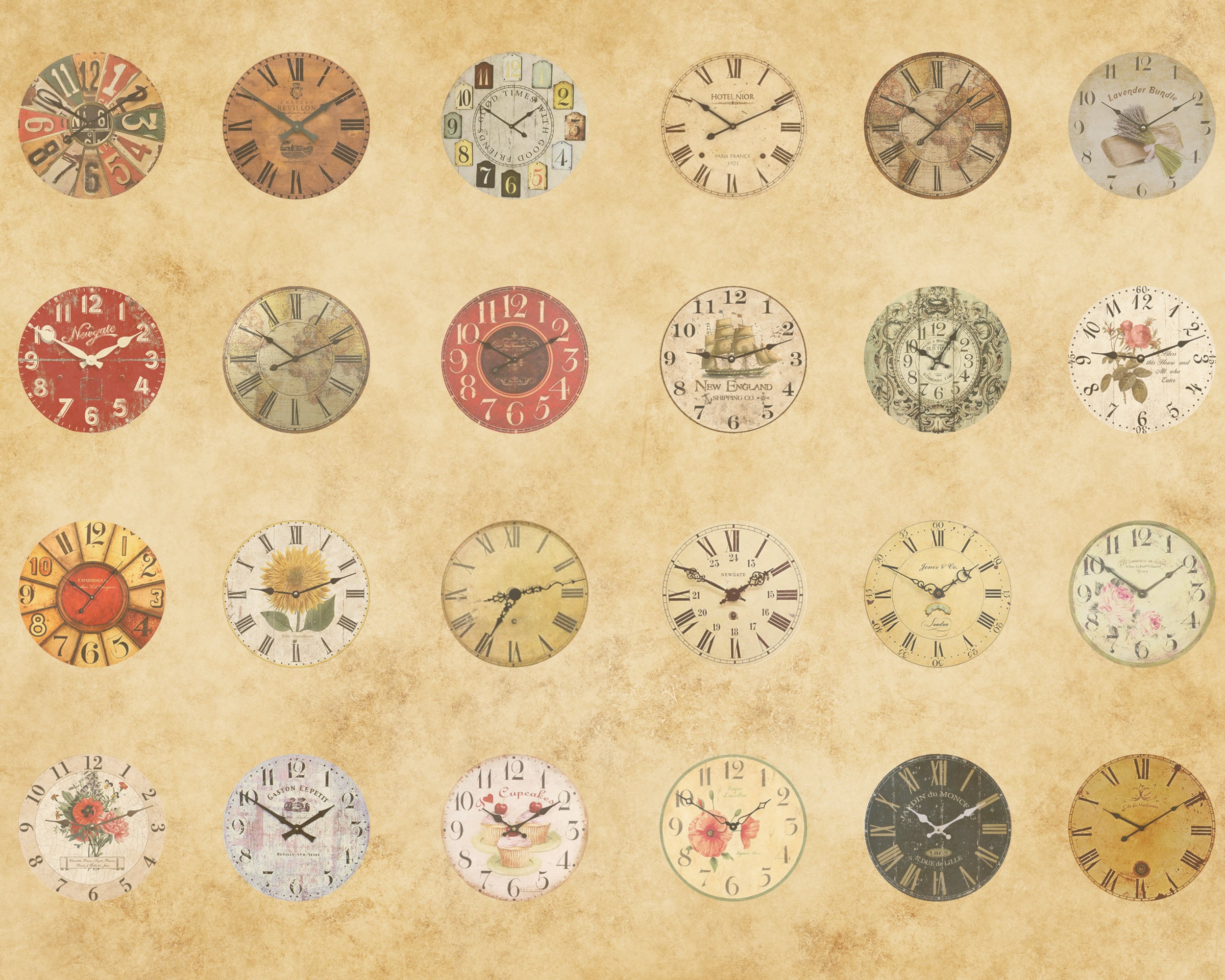 Clock Faces Collage Sheet - Vintage Clock 1 Inch Circles Collage Sheet ...