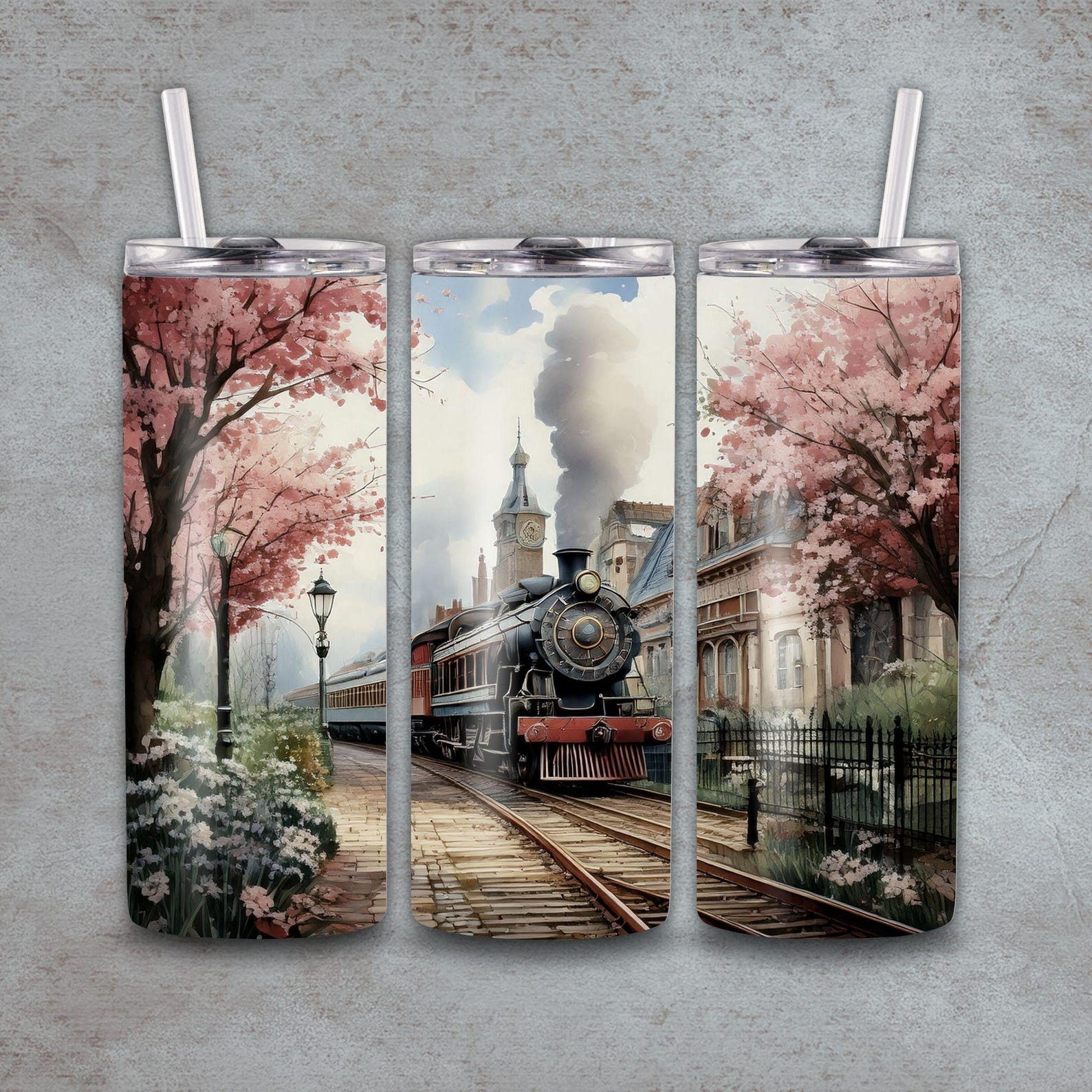 Watercolor Vintage Train Station Clipart Bundle, JPG Train Station ...