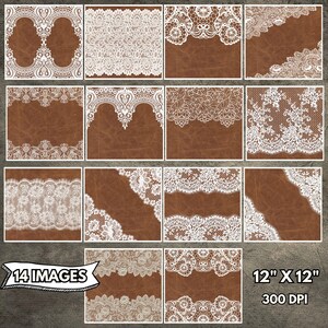 White Lace and Leather Digital Paper Pack - Vintage Lace Pattern ...