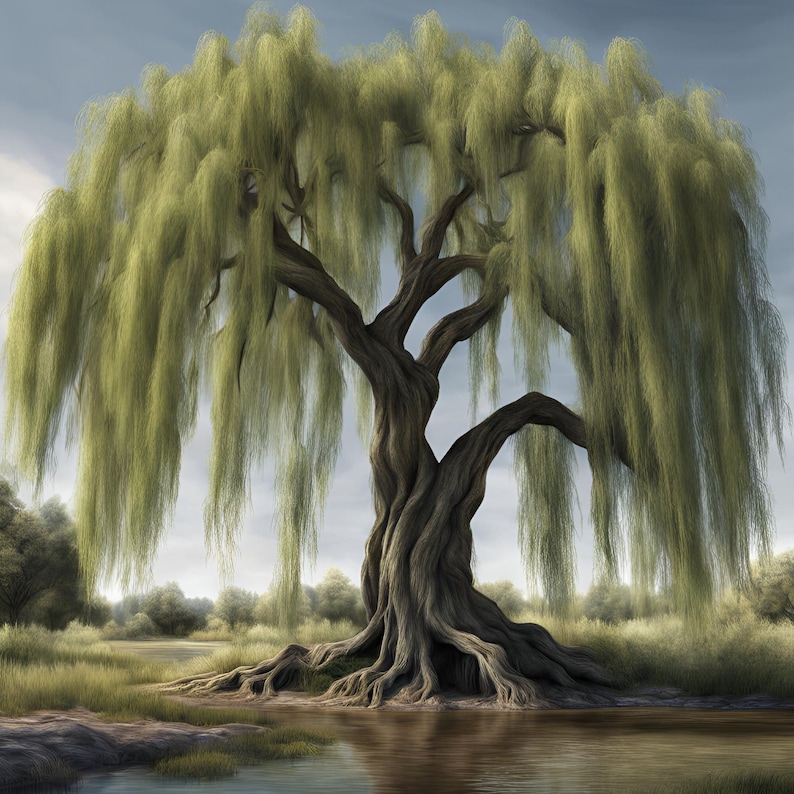 Watercolor Weeping Willow Tree Clipart JPG, Digital Paper Crafting ...