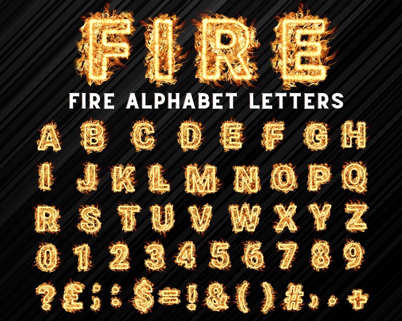 Fire Alphabet Letters and Numbers Flaming Alphabet Set of - Etsy