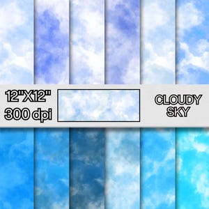Watercolor Cloud Texture Digital Papers Pack, Blue Sky Digital Scrapbooking Paper, Cloud and ...