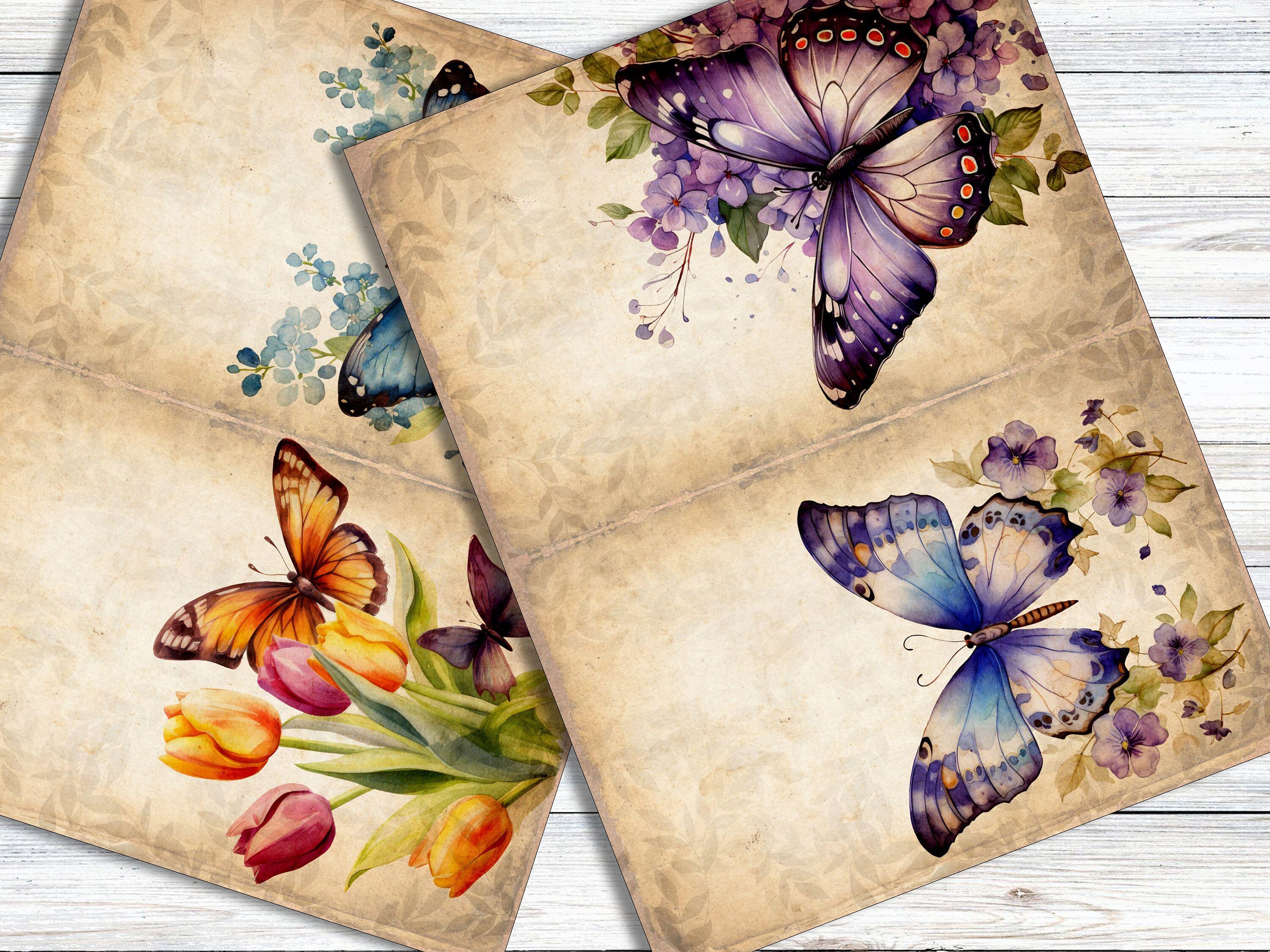 Vintage Butterfly Junk Journal Pages Kit 06 Butterflies Junk Journal ...
