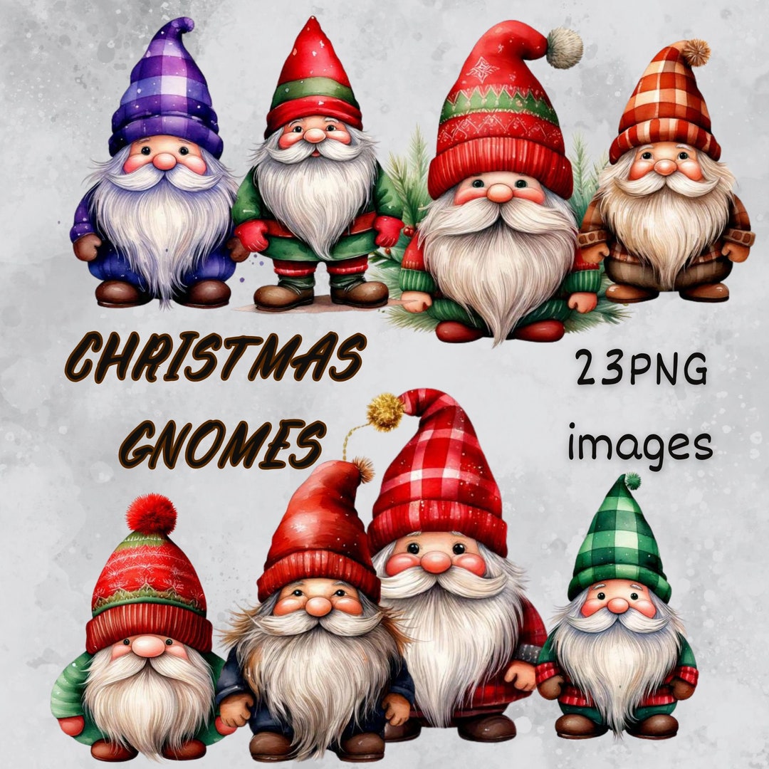Watercolor Christmas Gnome Clip Art Set, Holiday Digital Graphics ...