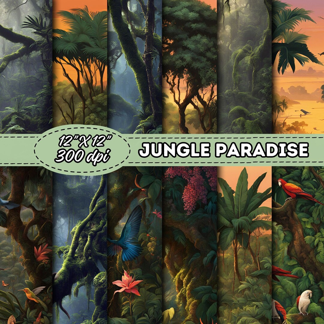 Jungle Paradise Digital Paper Pack, Tropical Forest Pattern ,nature ...