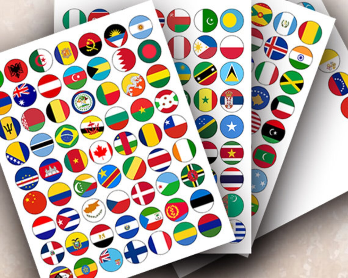 World Flags Digital Collage Sheet 1 Inch Round Circles for Pendants ...